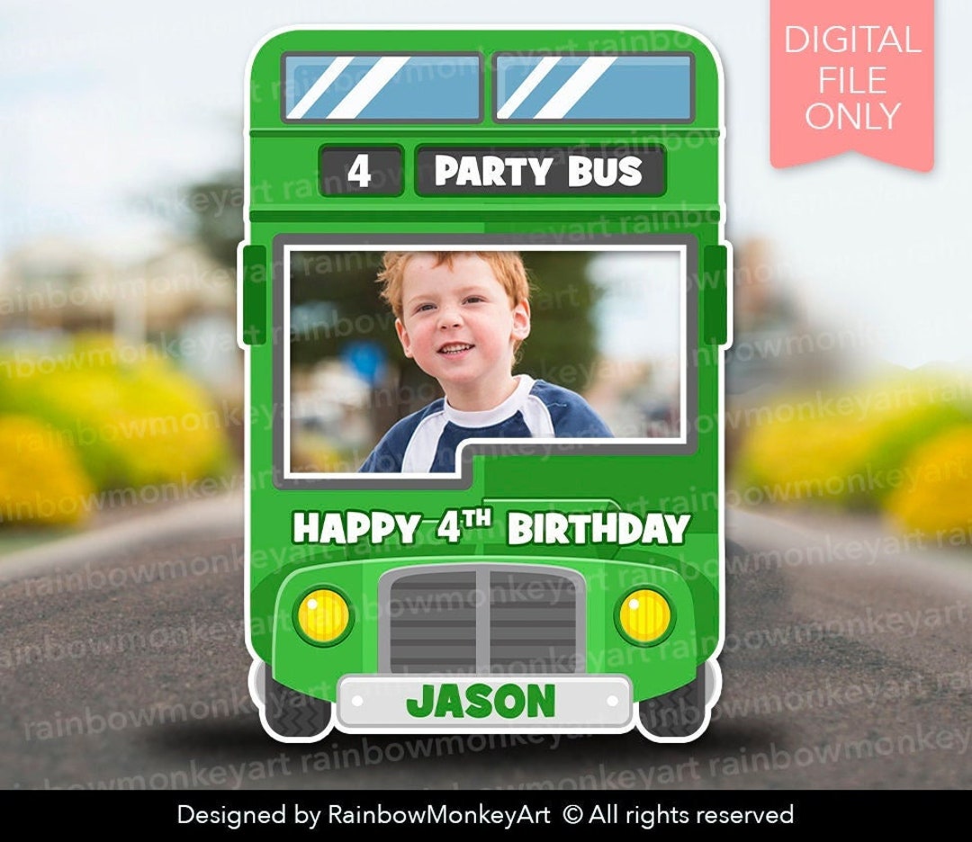 Printable Double Decker Bus Photo Booth Frame - Kids Party Bus Photo ...