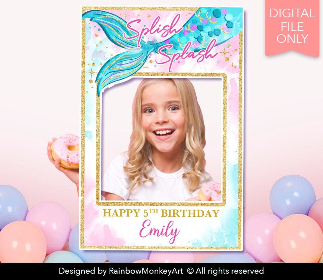 Mermaid Birthday Photo Booth Frame: Personalized Selfie Prop (digital ...