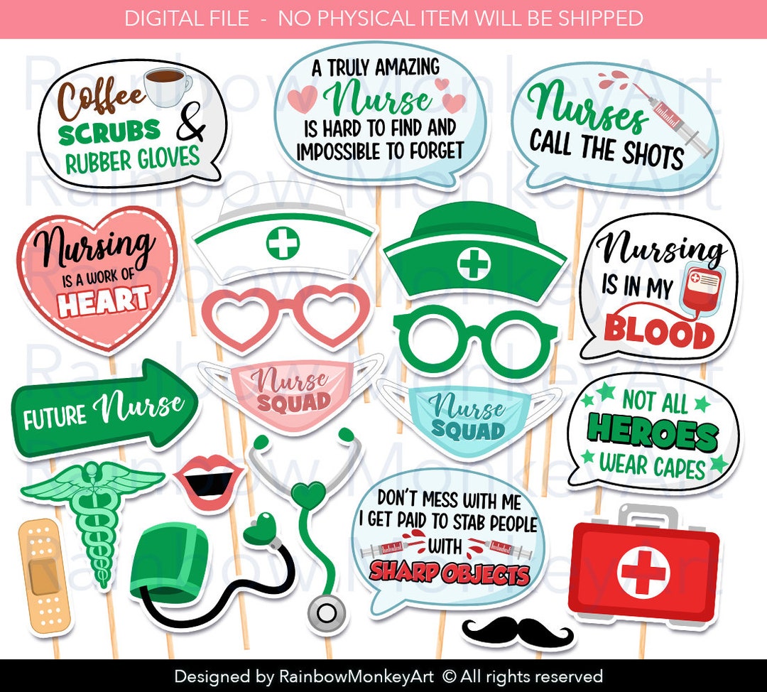 Printable Nurse Photo Booth Props - Funny Nurse Photo Booth Props ...