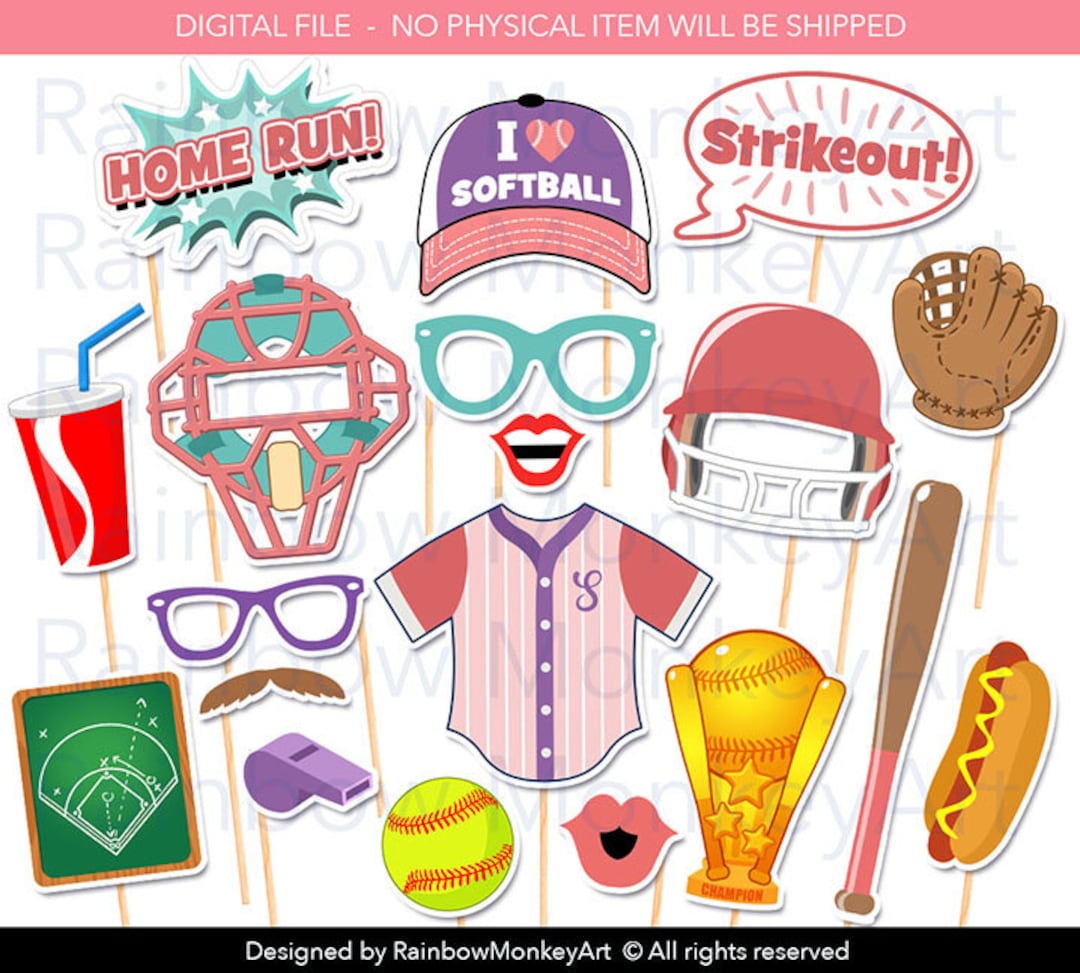 Printable Softball Photo Booth Props - Softball Photobooth Props ...