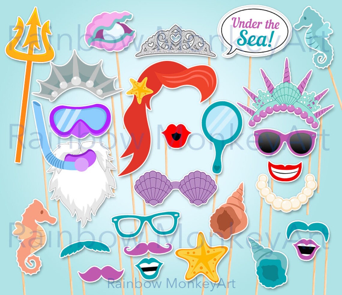 Printable Mermaid Party Photo Booth Props Under the Sea | Etsy