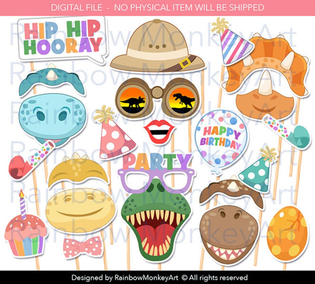 Printable Dinosaur Birthday Party Photo Booth Props - Dinosaur ...