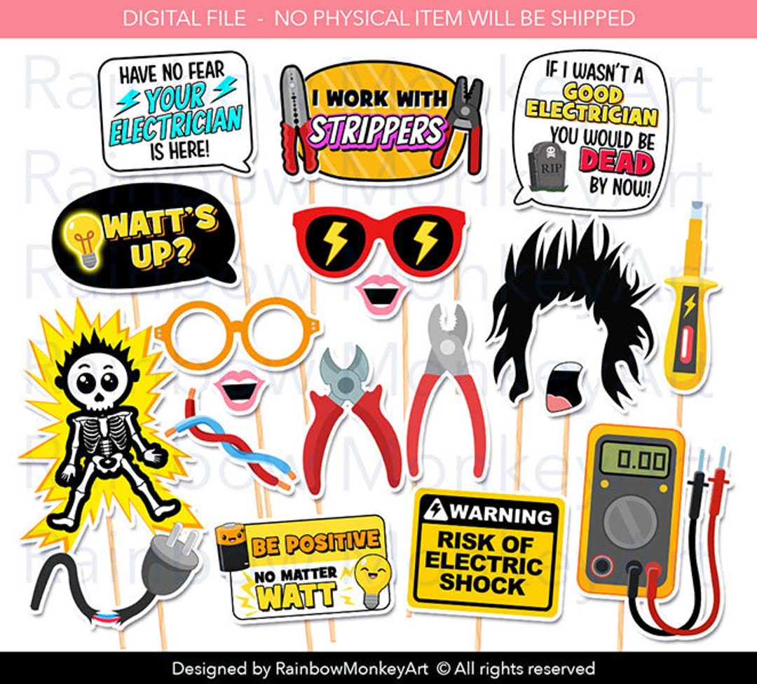 Electrician Photo Booth Props: Birthday Party, Trade Fair (printable ...