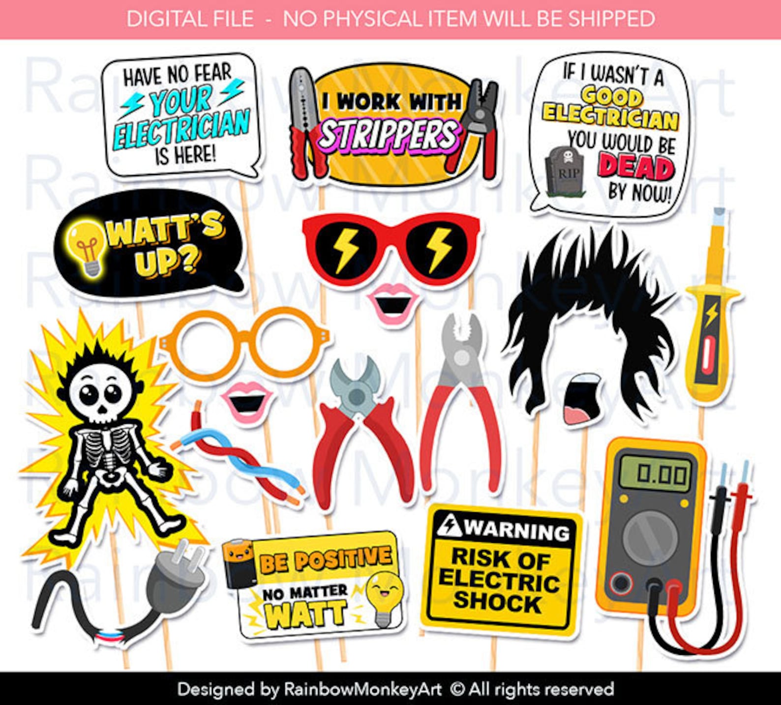 Electrician Photo Booth Props: Birthday Party, Trade Fair (printable ...
