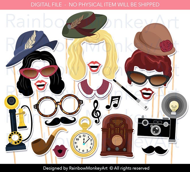 Printable 30s and 40s Photo Booth Props 30's Style - Etsy