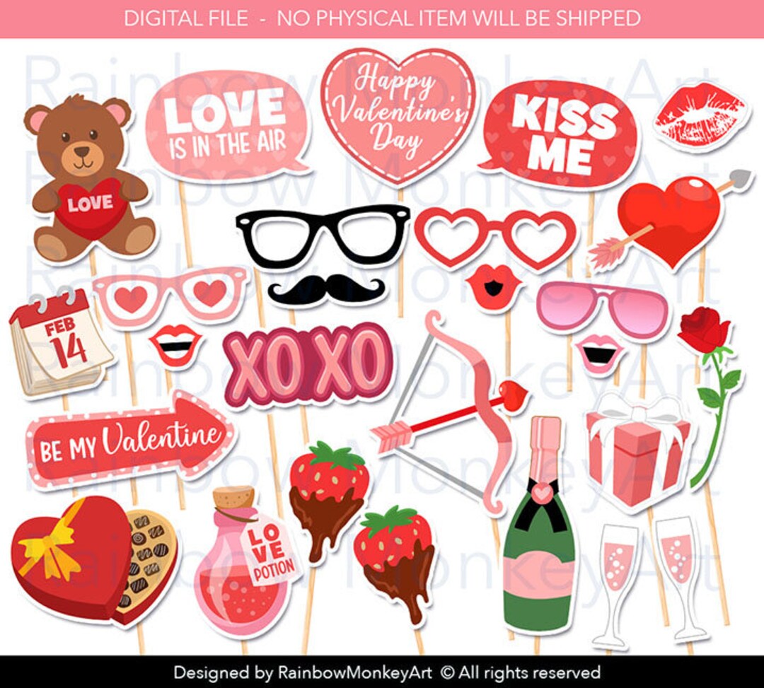 Printable Valentine's Day Party Photo Booth Props, Valentine's Day ...