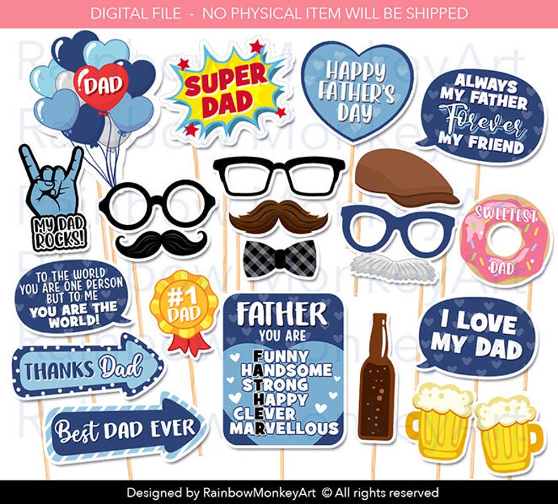 Father's Day Photo Booth Props: 23 Piece Printable Set (digital ...
