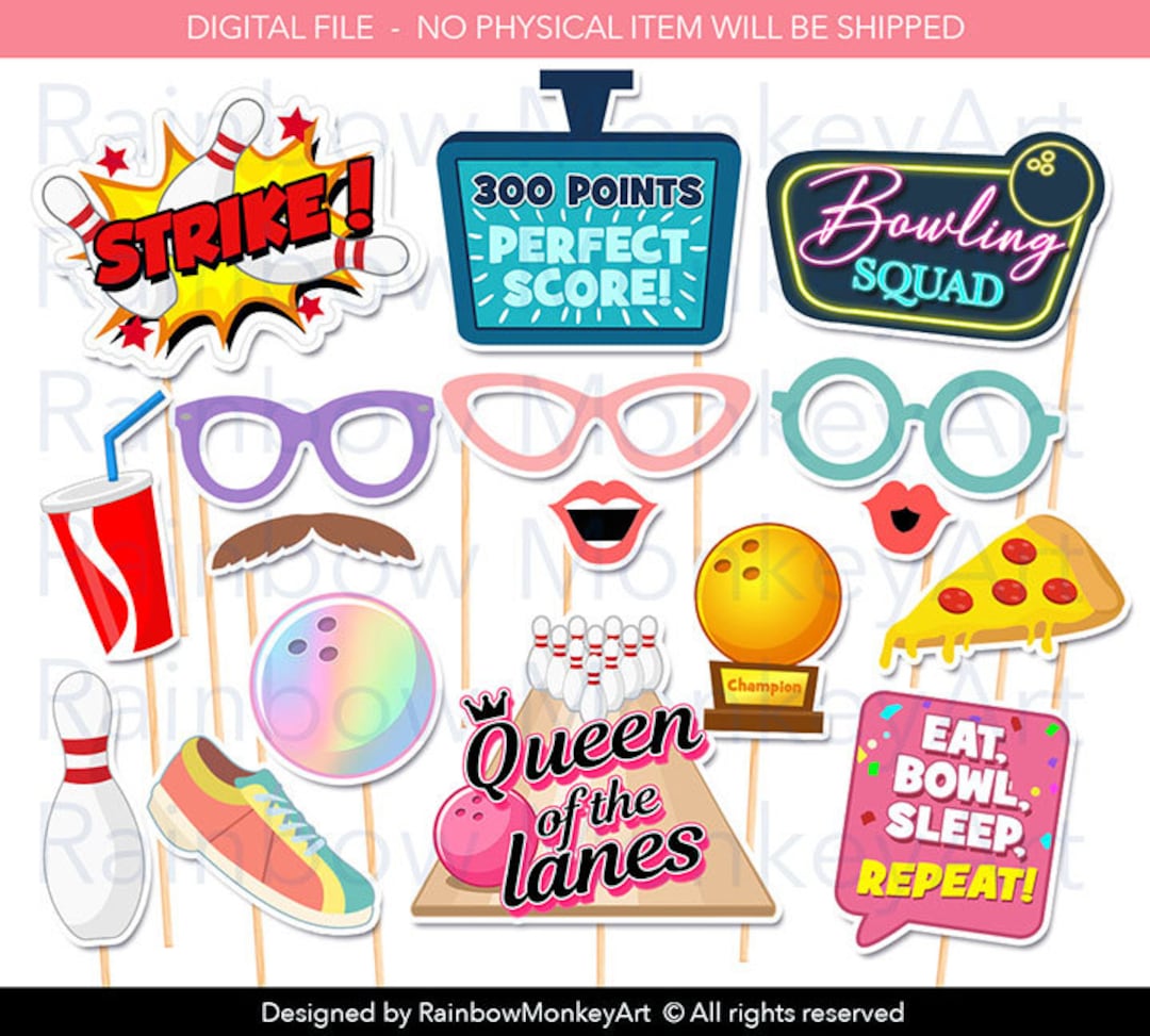 Printable Bowling Photo Booth Props - Bowling Photobooth Props ...