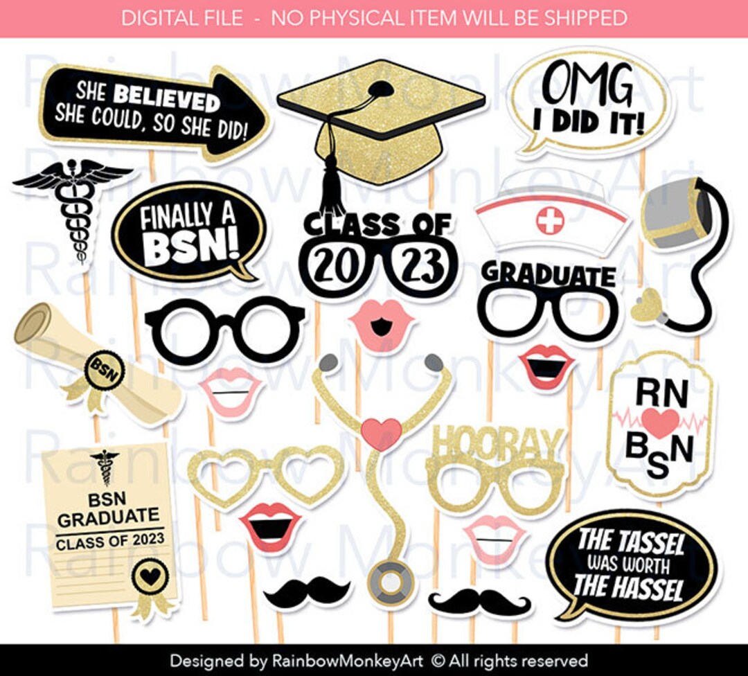 Printable RN BSN Nurse 2023 Graduation Photo Booth Props Nurse ...