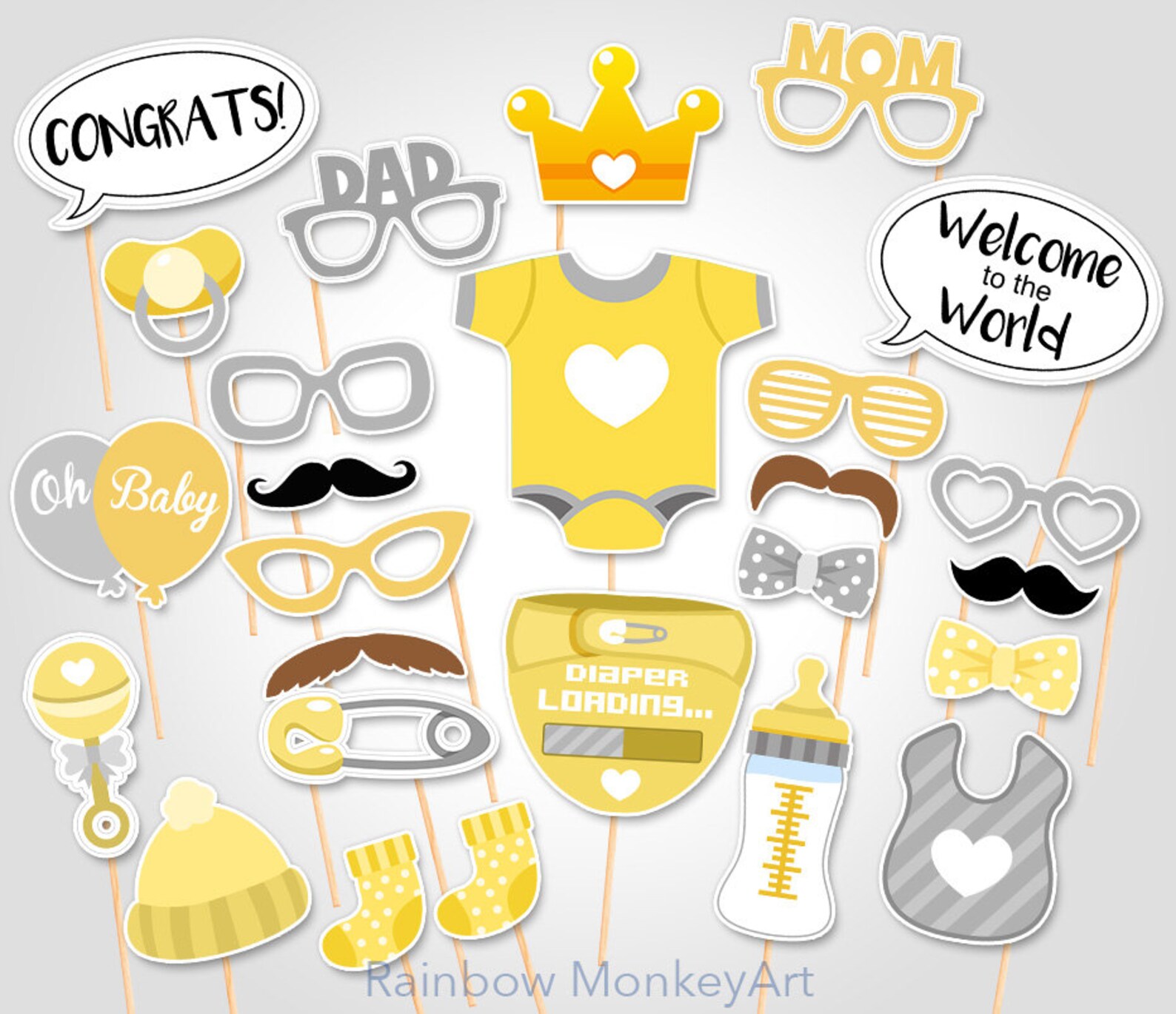 Printable Yellow Baby Shower Photo Booth Props Printable - Etsy