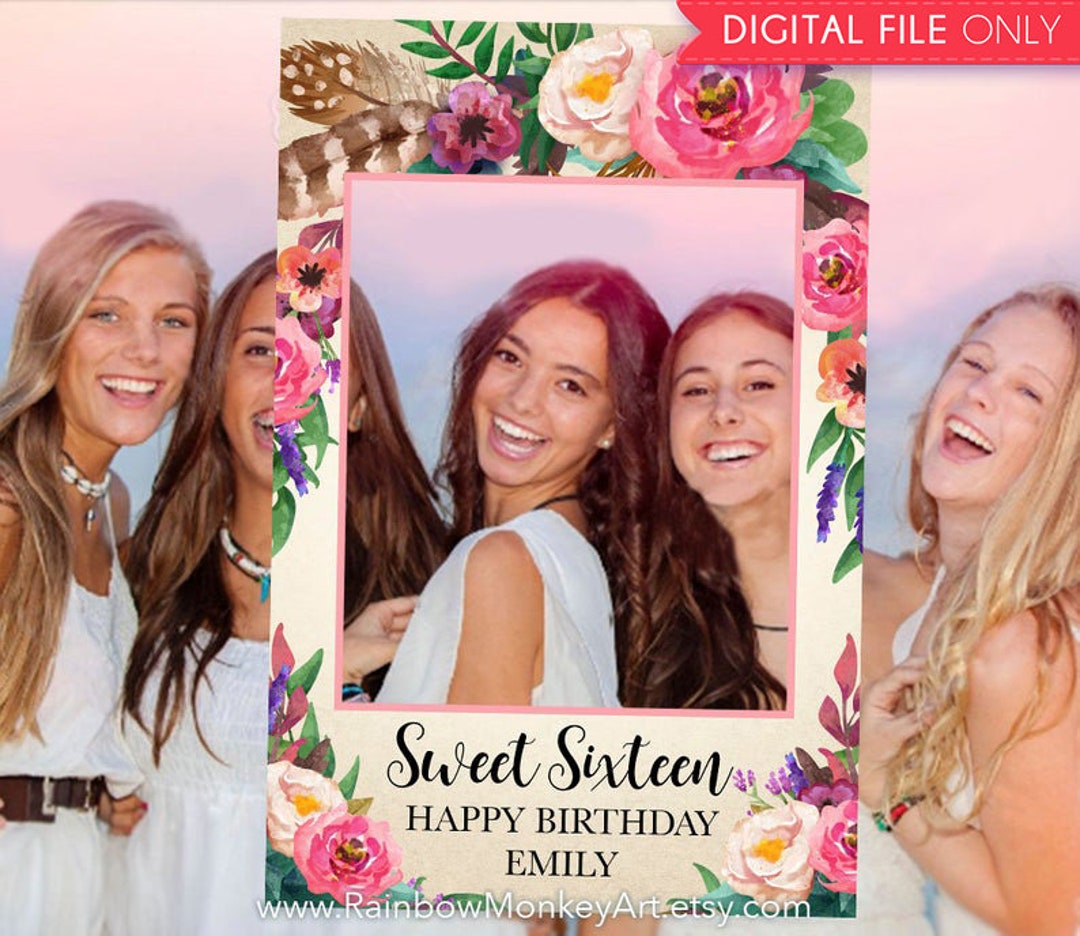 Sweet 16 Birthday Party Printable Sweet 16 Photo Booth Frame Bohemian ...