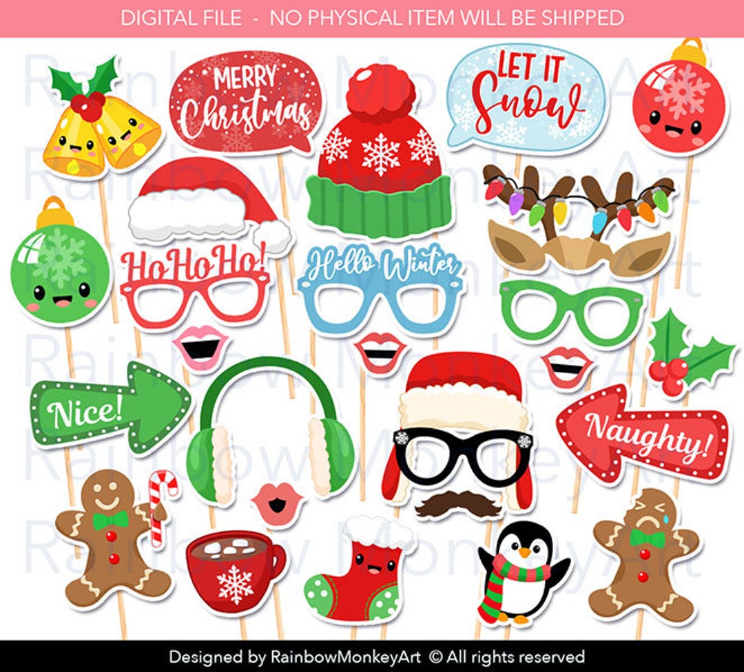 Printable Christmas Party Photo Booth Props - Xmas Party Photobooth ...