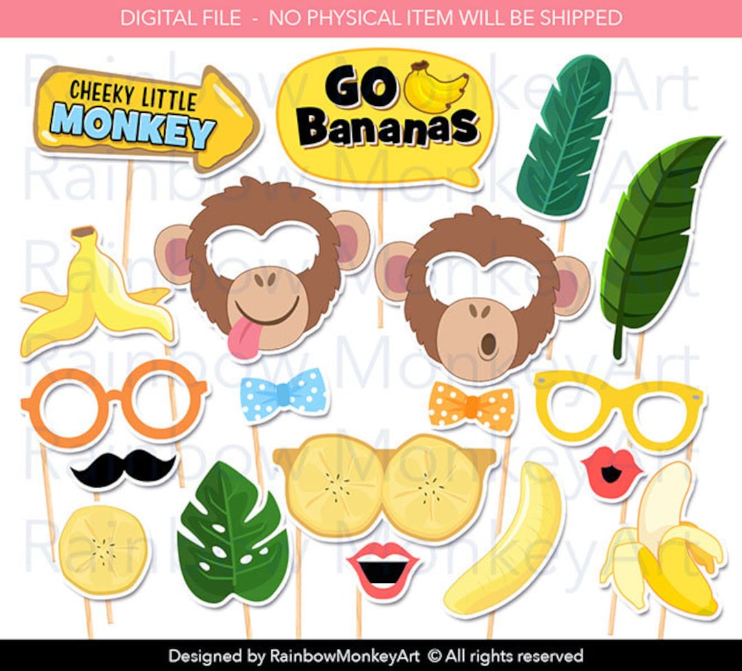 Printable Monkey Photo Booth Props - Monkey Birthday Party Photobooth ...