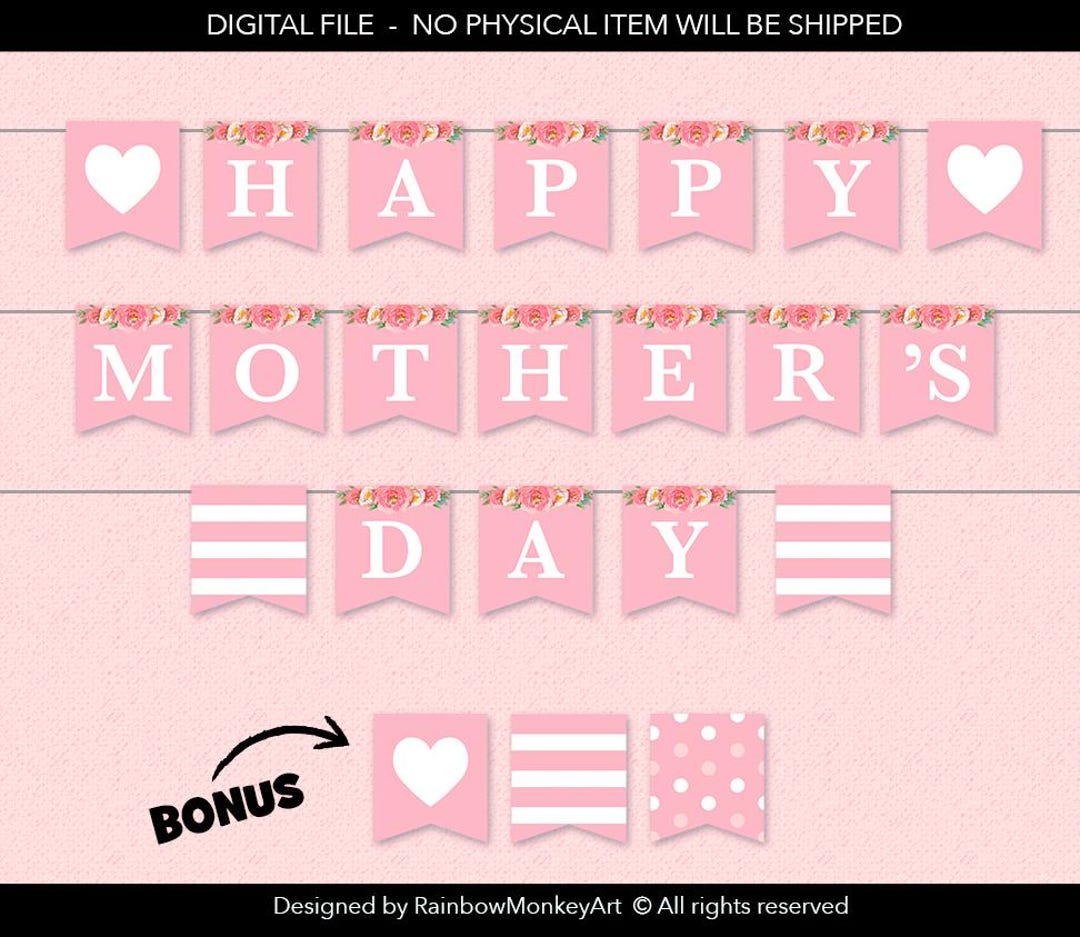 Happy Mother's Day Printable Banner: Pink Bunting Flags (PDF) - Etsy