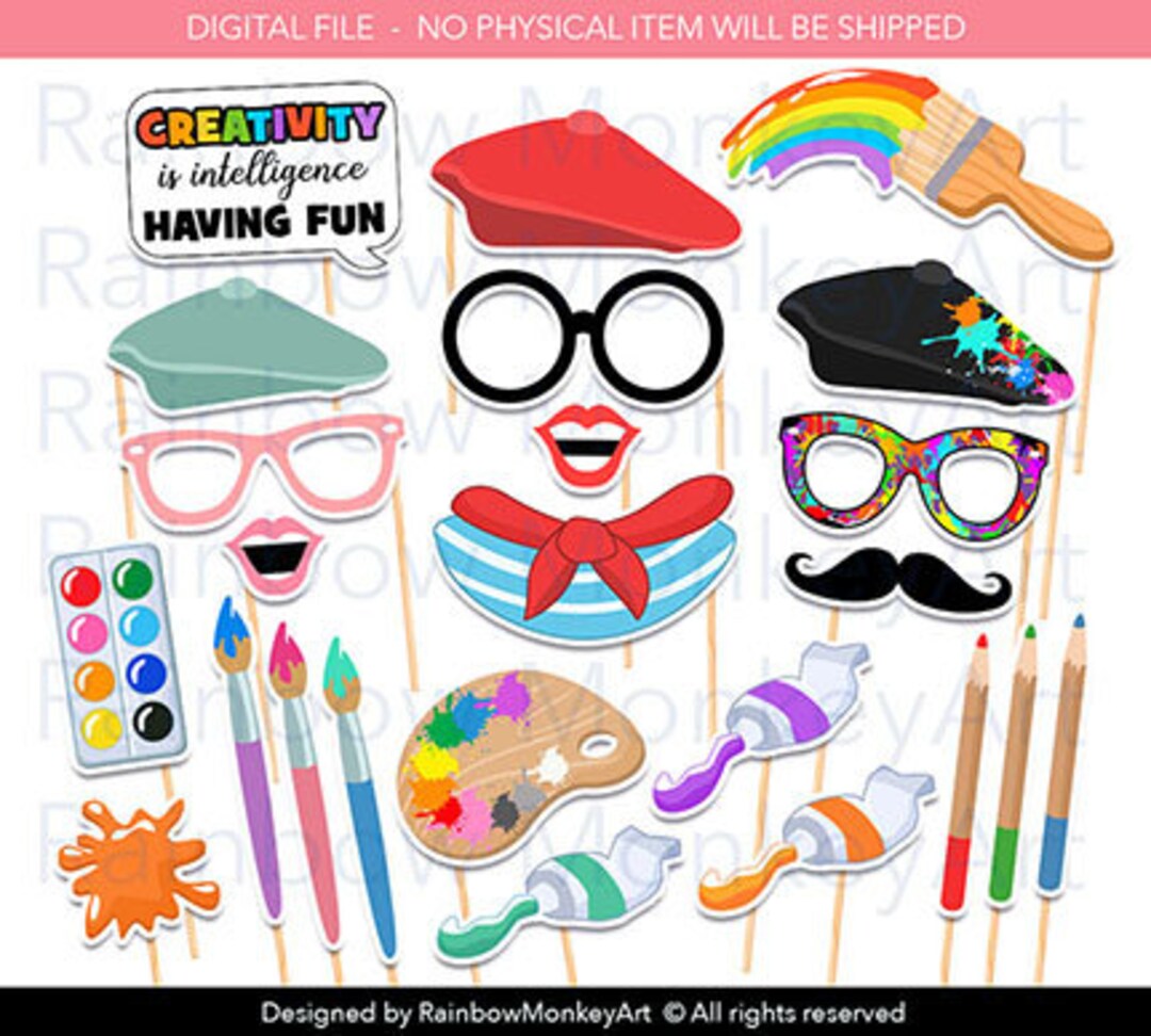 Art Party Photo Booth Props - Artist Day Photobooth Props - Art ...