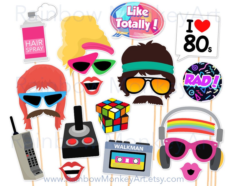 Printable 80s Photo Booth Props: Retro Party Decorations (digital ...