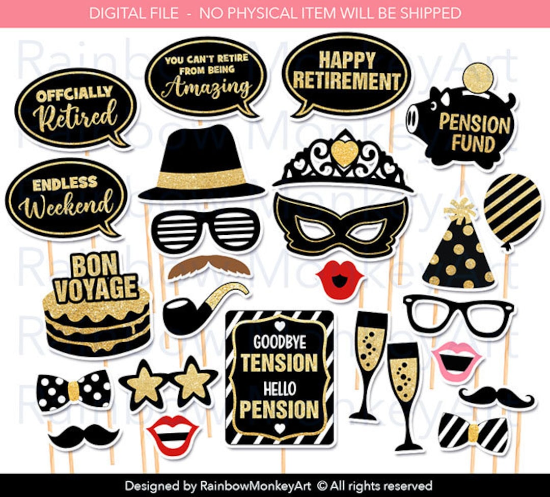 Printable Retirement Party Photo Booth Props - Black and Gold ...