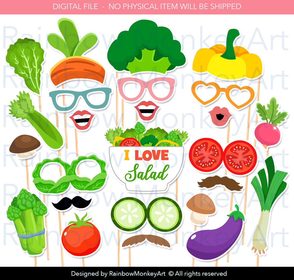 Printable Vegetable Photo Booth Props: Healthy Party (digital Download ...