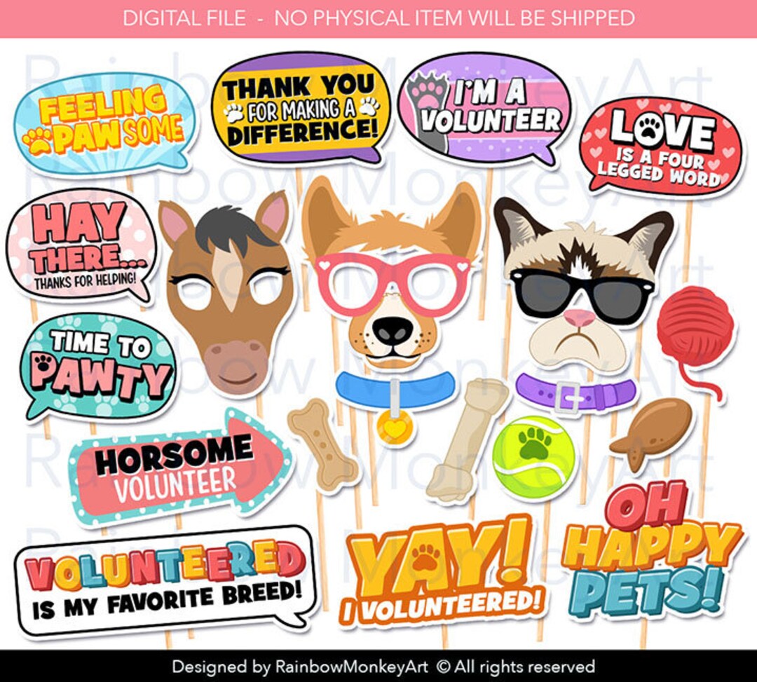 Printable Animal Welfare Volunteer Photo Booth Props - Cat Welfare ...