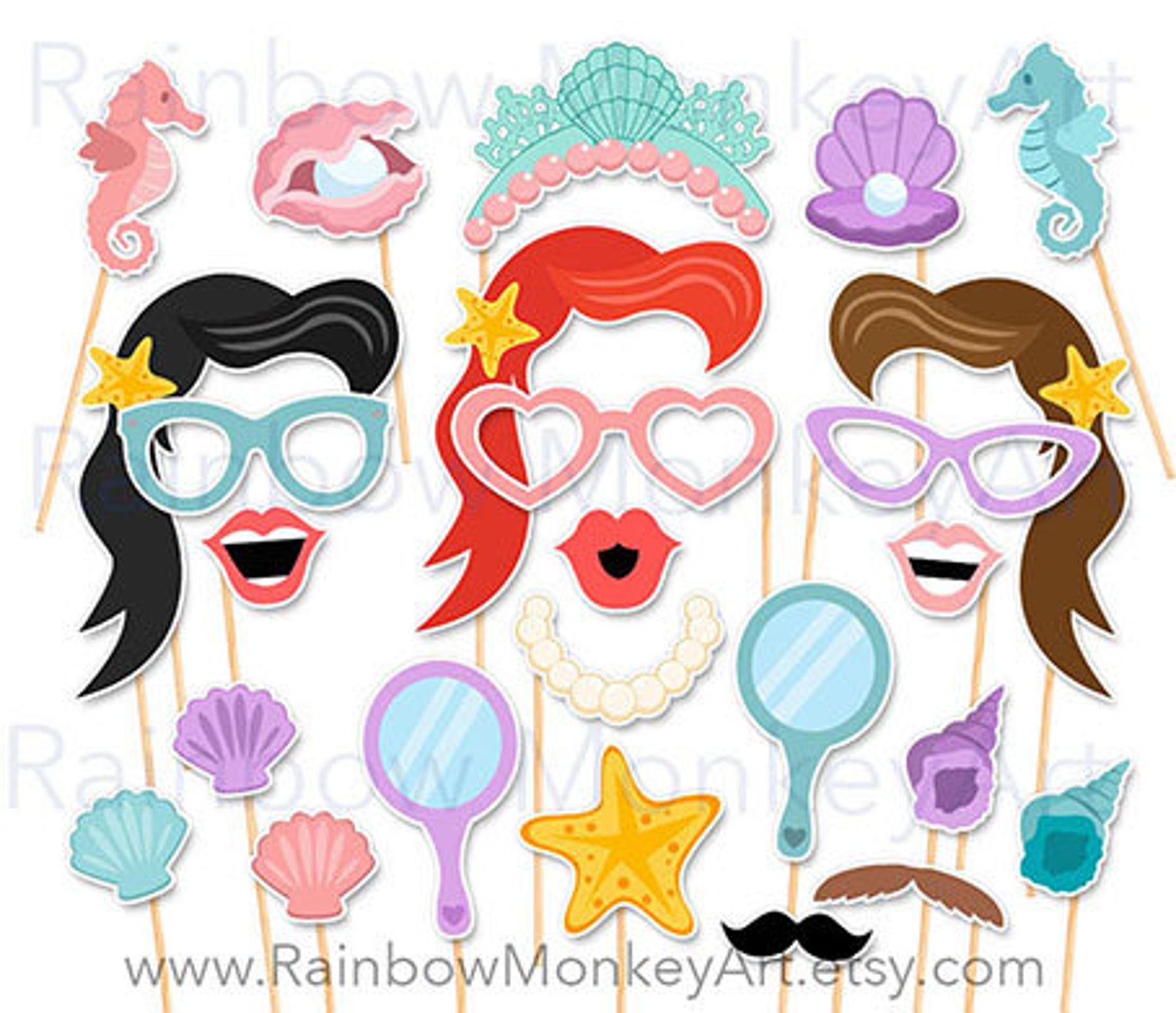 Printable Mermaid Kids Party Photo Booth Props Under the Sea - Etsy