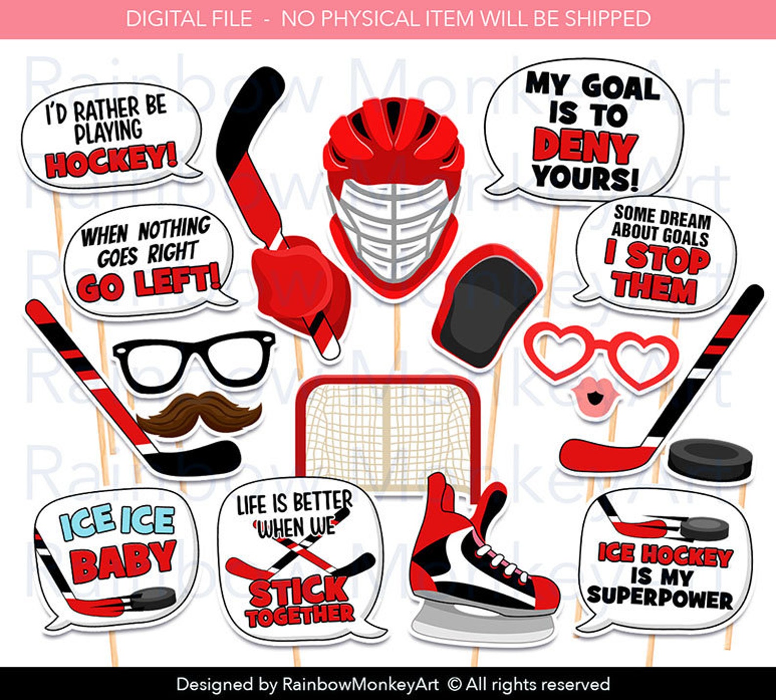 Printable Ice Hockey Photo Booth Props Ice Hockey Photobooth Props Red ...