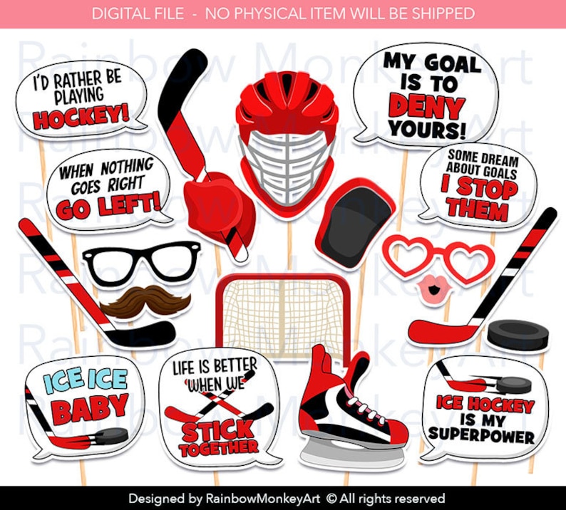 Ice Hockey Photo Booth Props: Red, Black, White (digital Download) - Etsy