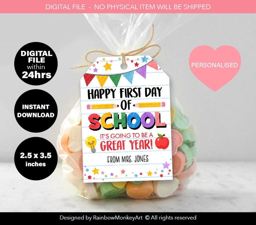 Personalised Printable First Day of School Tag, Back to School Tag ...