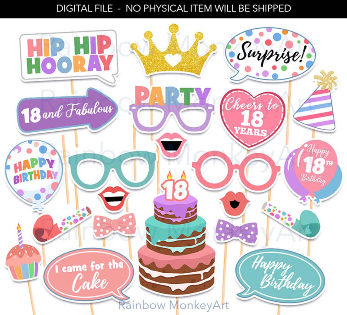 Printable Birthday Prop Printable 18th Birthday Photo Booth | Etsy