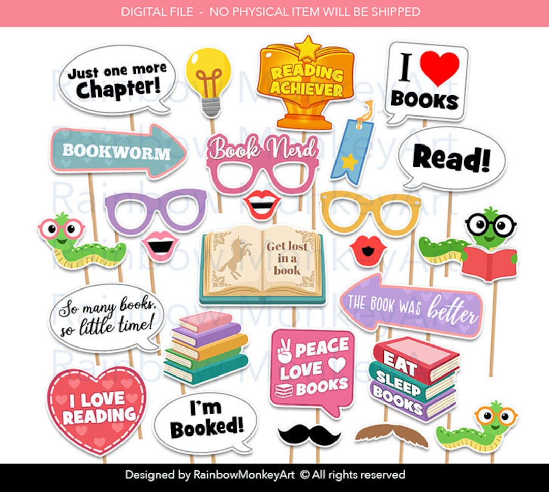 Book Fair Photo Booth Props - I Love Reading Photobooth Props - World ...
