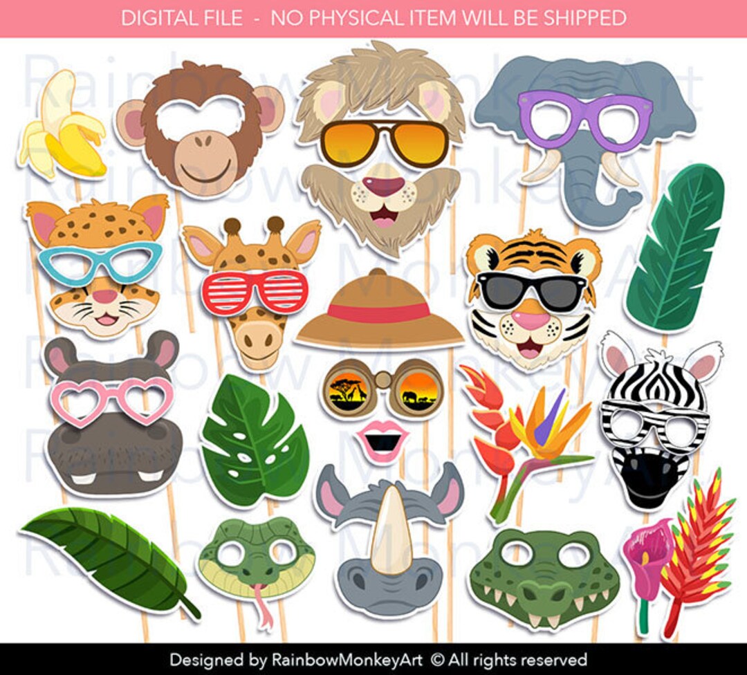 Printable Safari Animals Photo Booth Props - Animal Photobooth Props ...