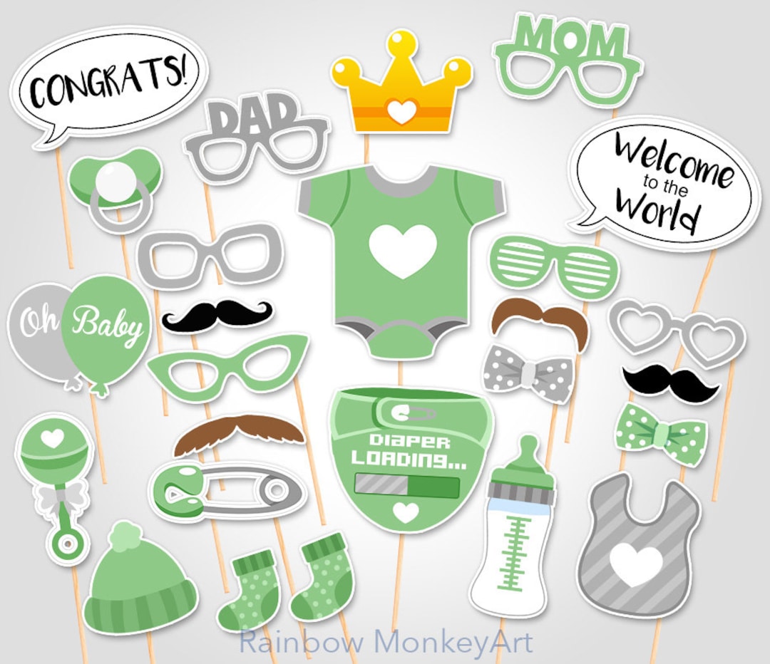 Green Baby Shower Photo Booth Props - Printable Baby Shower Photobooth ... Green Baby Shower Photo Booth Props - Printable Baby Shower Photobooth ...