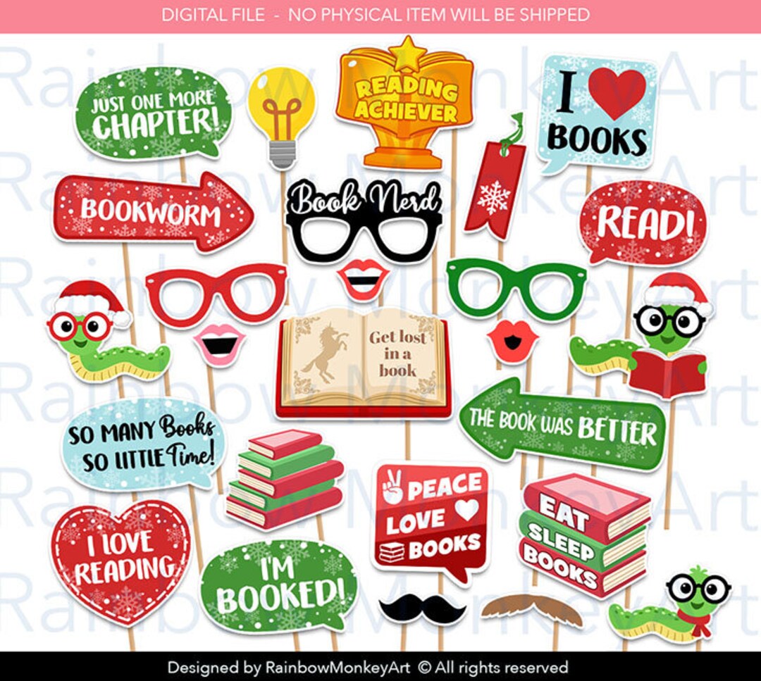 Printable Christmas Literacy Night Photo Booth Props - I Love Reading ...