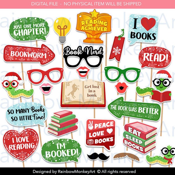 I Love Reading Photo Booth Props - Etsy