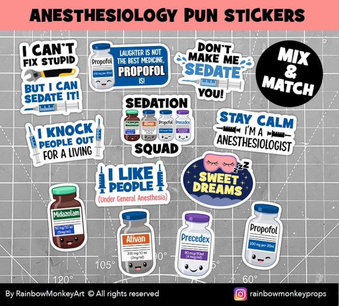 Anesthesiology Puns Sticker Mix and Match Your Own, 2 Inch Sticker ...