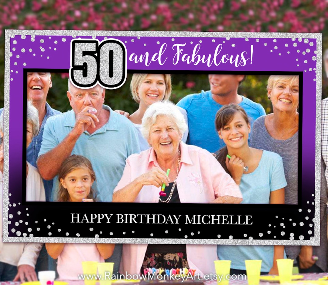 50th Birthday Party Printable Birthday Photo Booth Frame - Purple ...