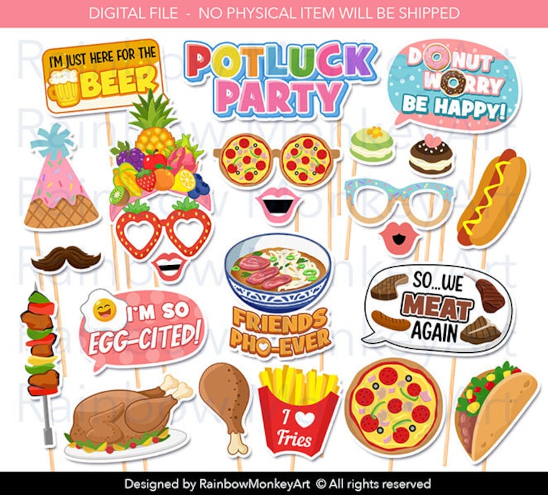 Printable Potluck Party Photo Booth Props: Food Puns (digital Download ...
