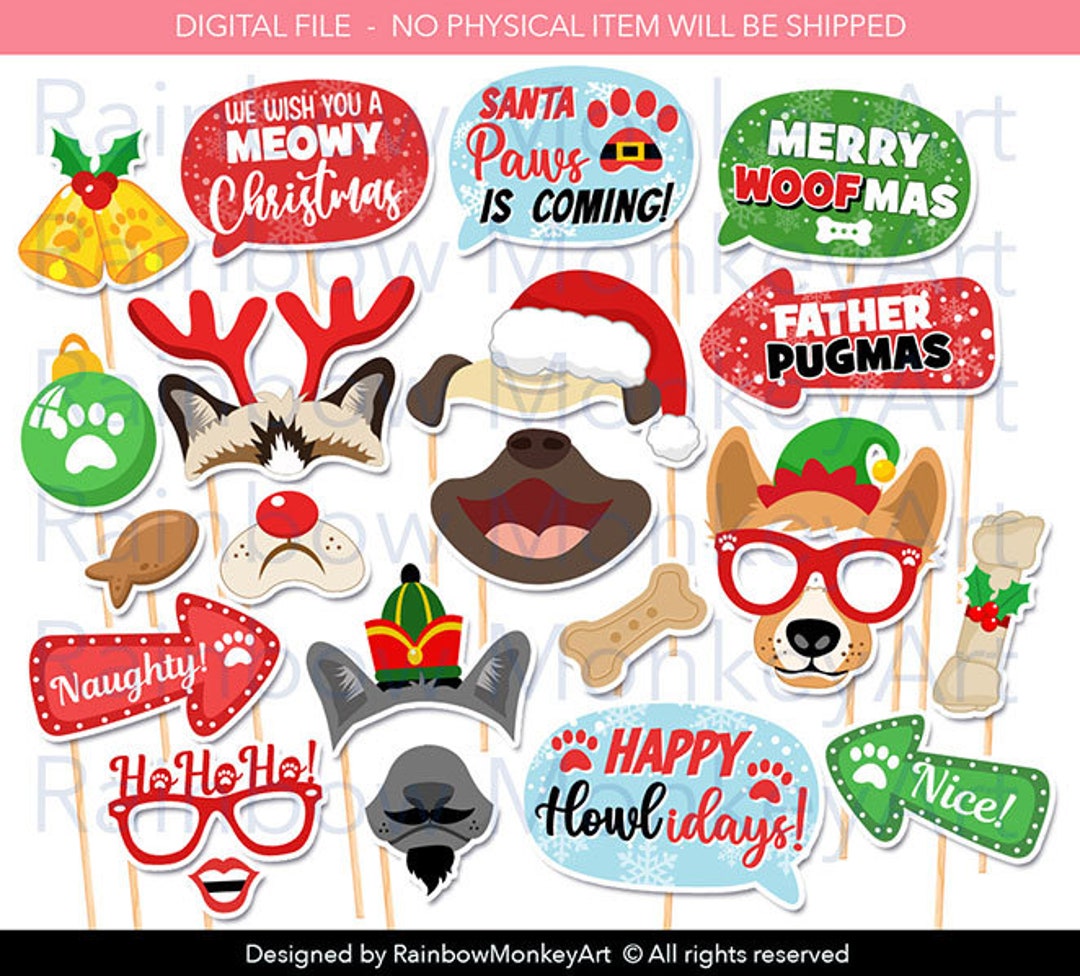 Printable Pet Christmas Photo Booth Props, Dog Christmas Props, Cat ...