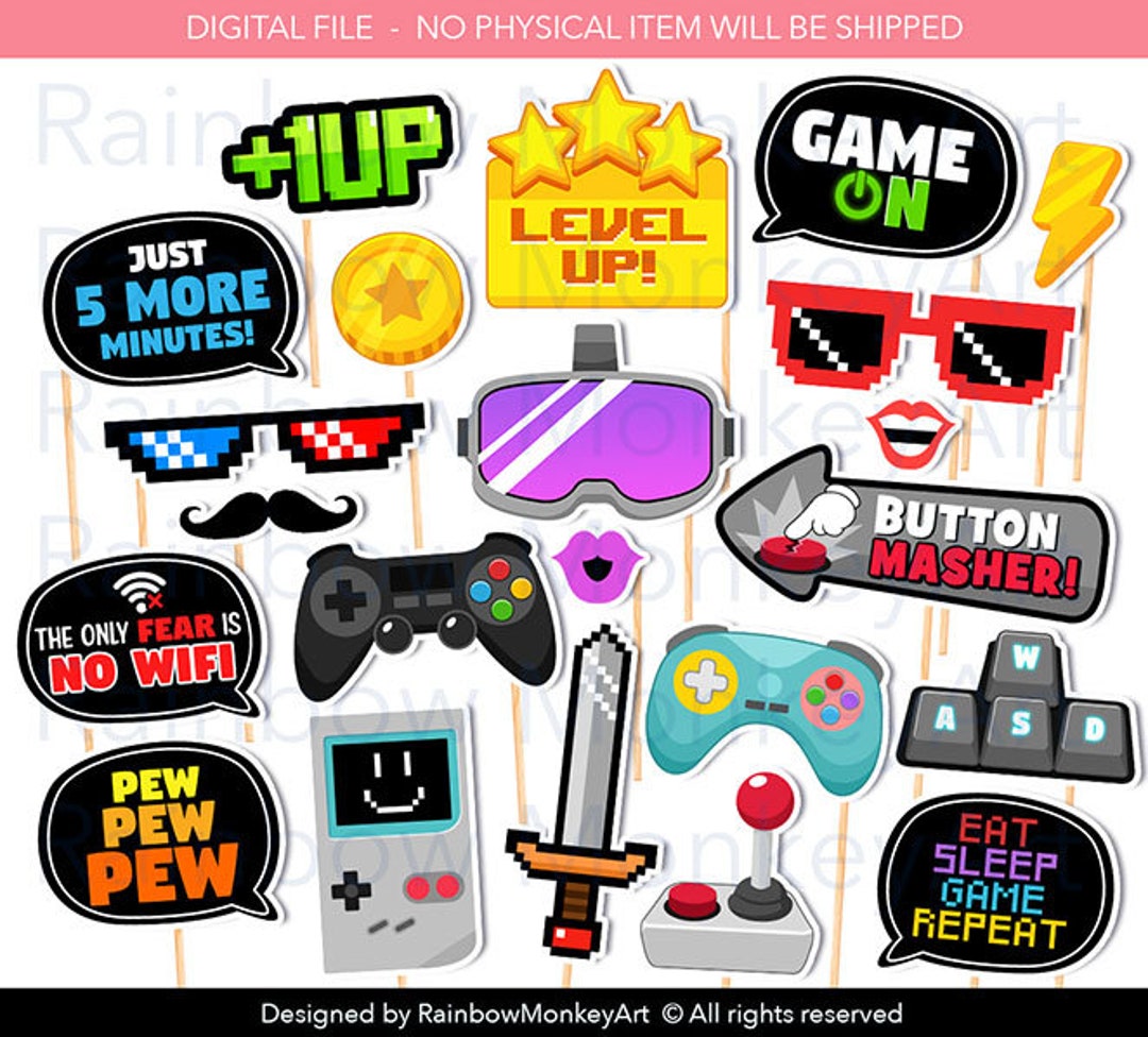 Printable Gaming Party Photo Booth Props - Video Game Photobooth Props ...