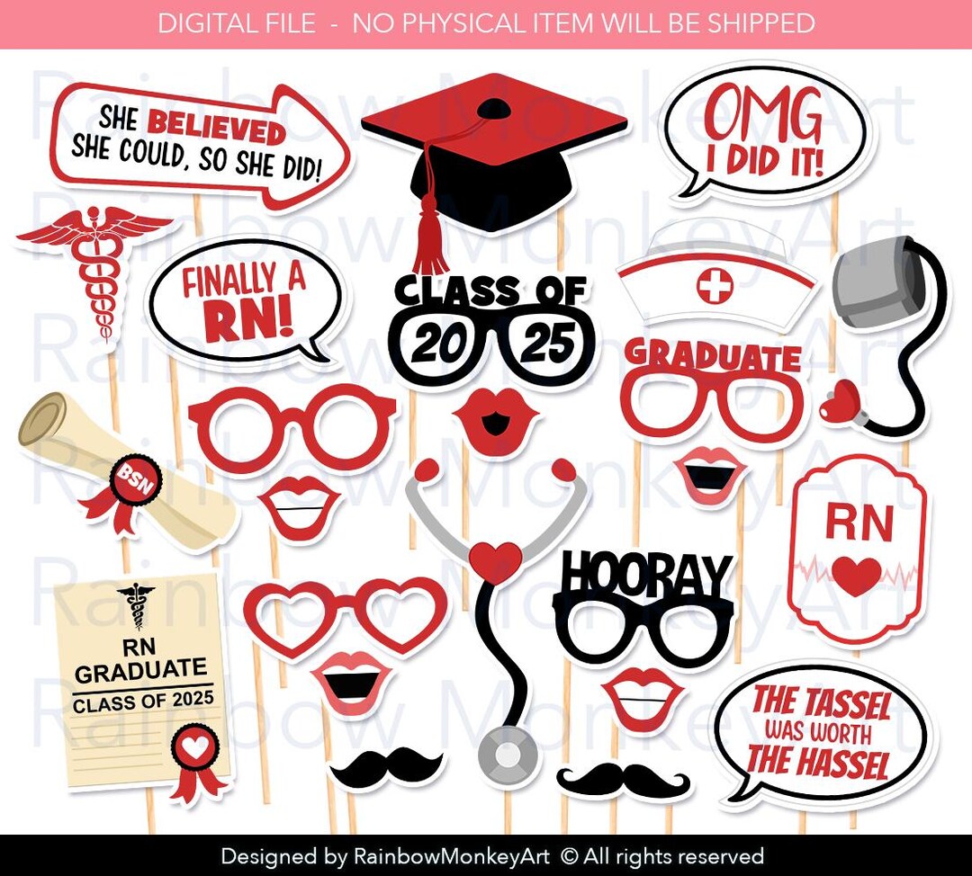 Printable RN Nurse 2025 Graduation Photo Booth Props - RN Photobooth ...
