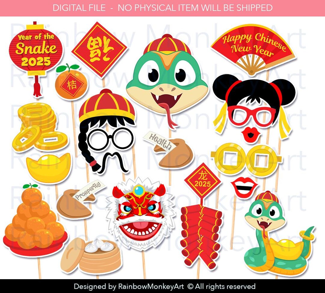 Printable 2025 Chinese New Year Photo Booth Props - Year of the Snake ...