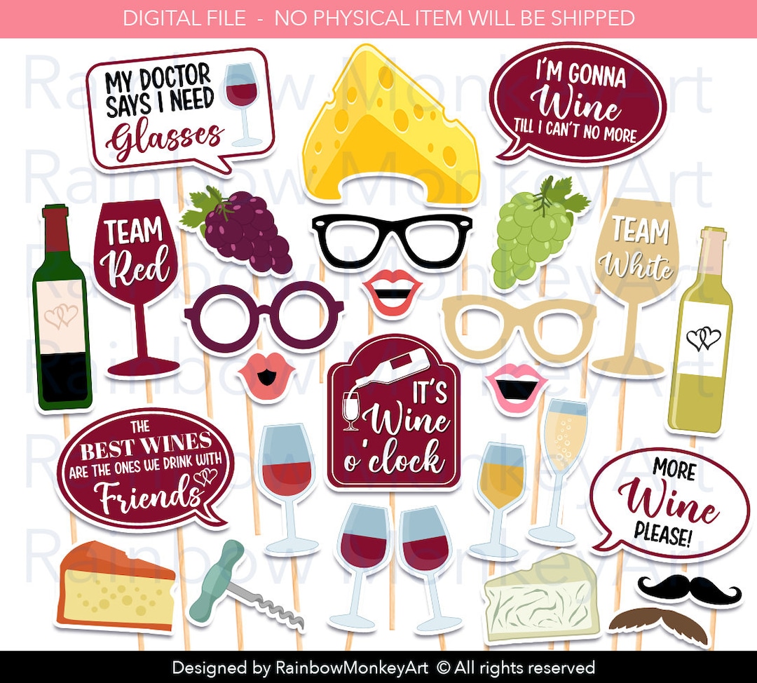 Wine and Cheese Photo Booth Props: Party Set (digital Download) - Etsy