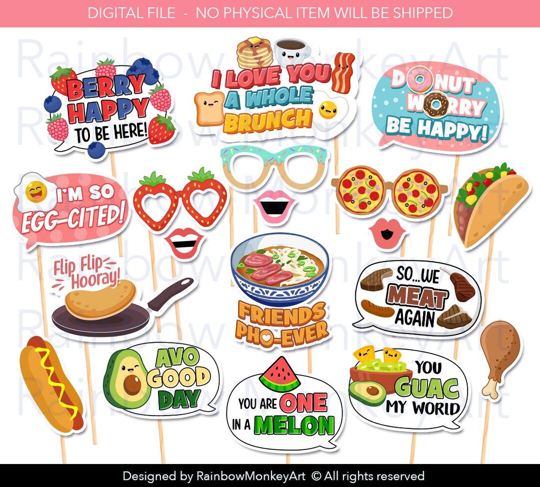 Food Pun Photo Booth Props: Funny Party Decor (digital Download) - Etsy