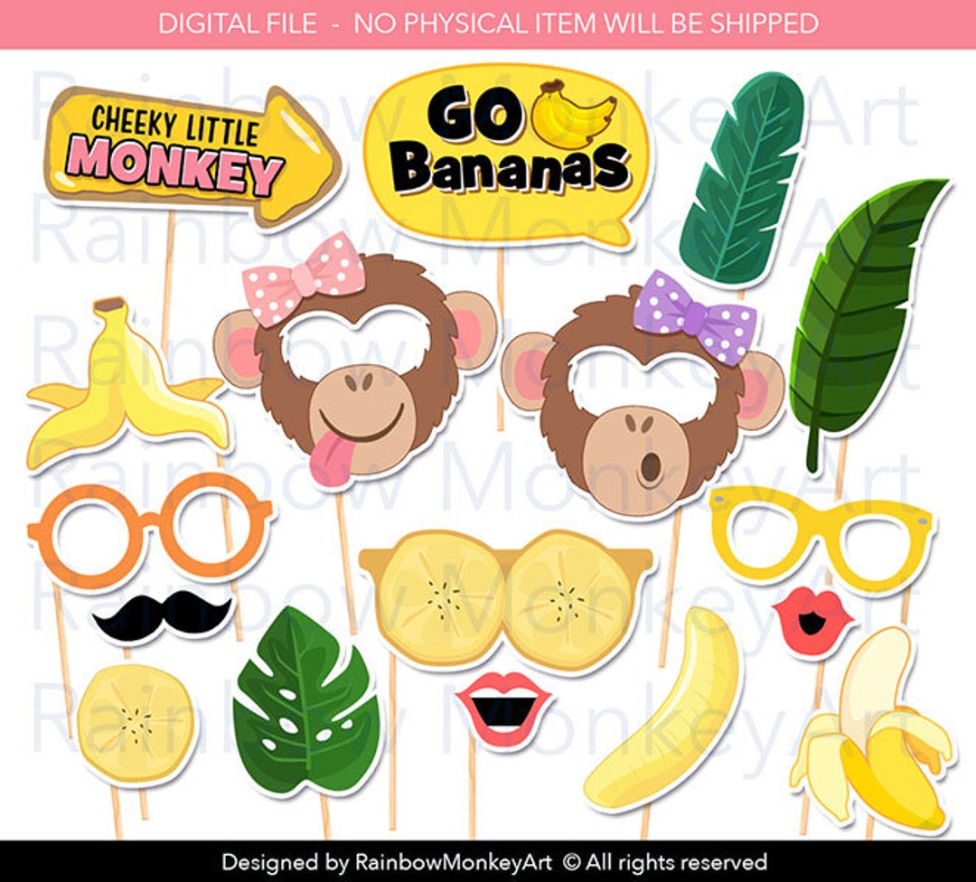 Printable Monkey Photo Booth Props - Monkey Birthday Party Photobooth Props - Safari Printable ...