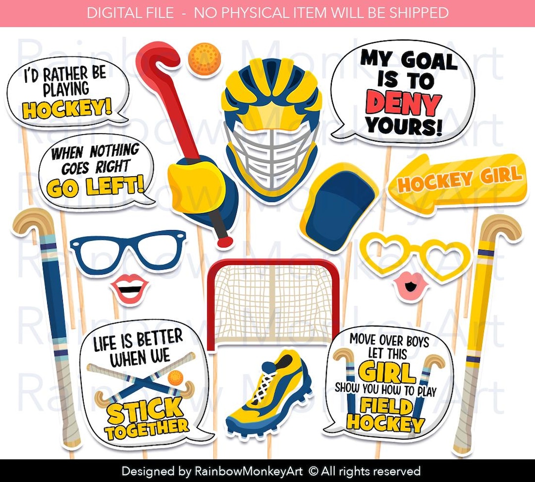 Printable Field Hockey Photo Booth Props - Blue Gold Field Hockey ...