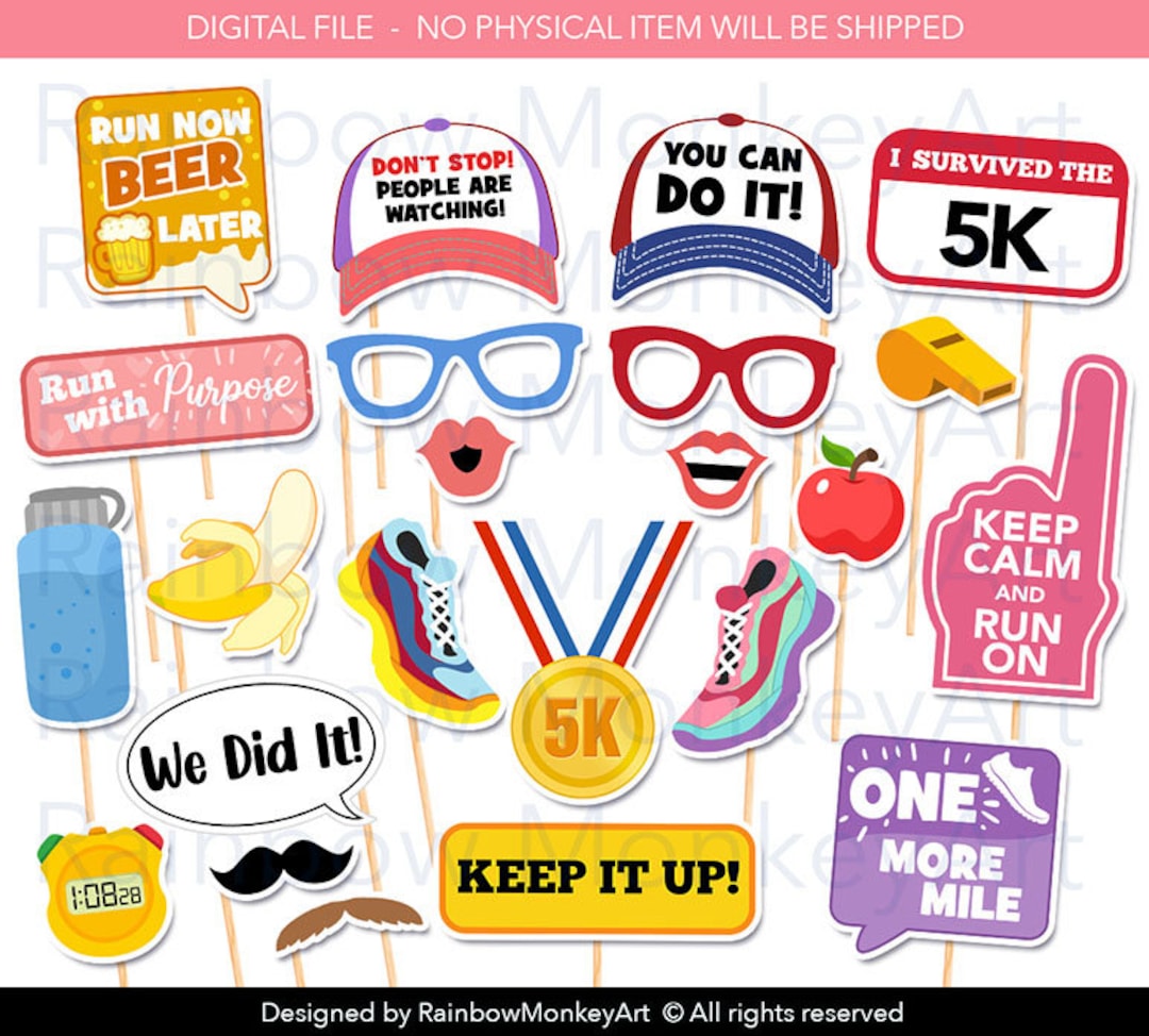 Running 5K Photo Booth Props - Runner Photobooth Props - Running Race ...
