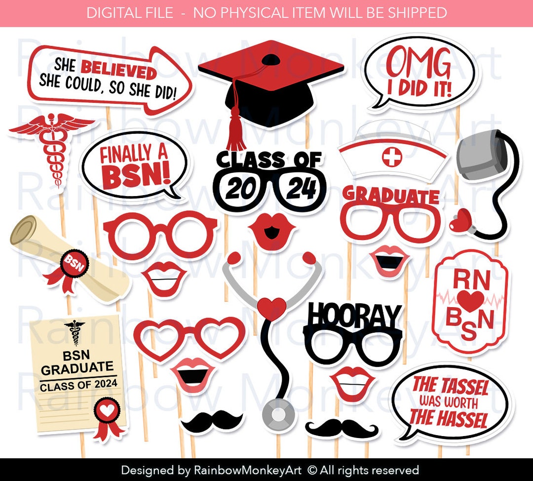 Printable RN BSN Nurse 2024 Graduation Photo Booth Props - Nurse ...
