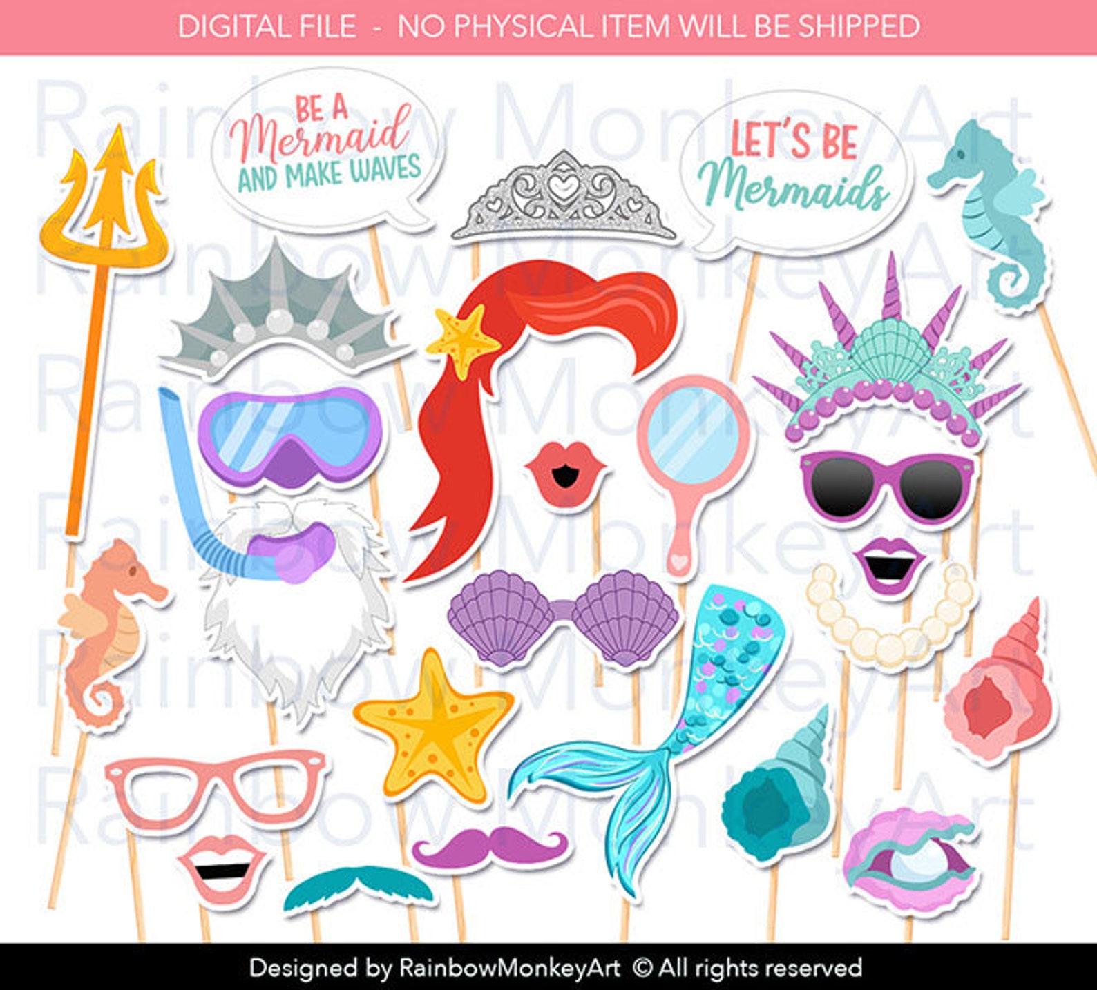 Printable Mermaid Party Photo Booth Props Under the Sea - Etsy