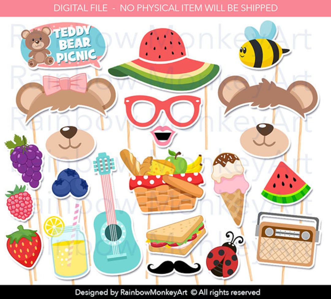 Printable Teddy Bear Picnic Photo Booth Props - Teddy Bear Party ...