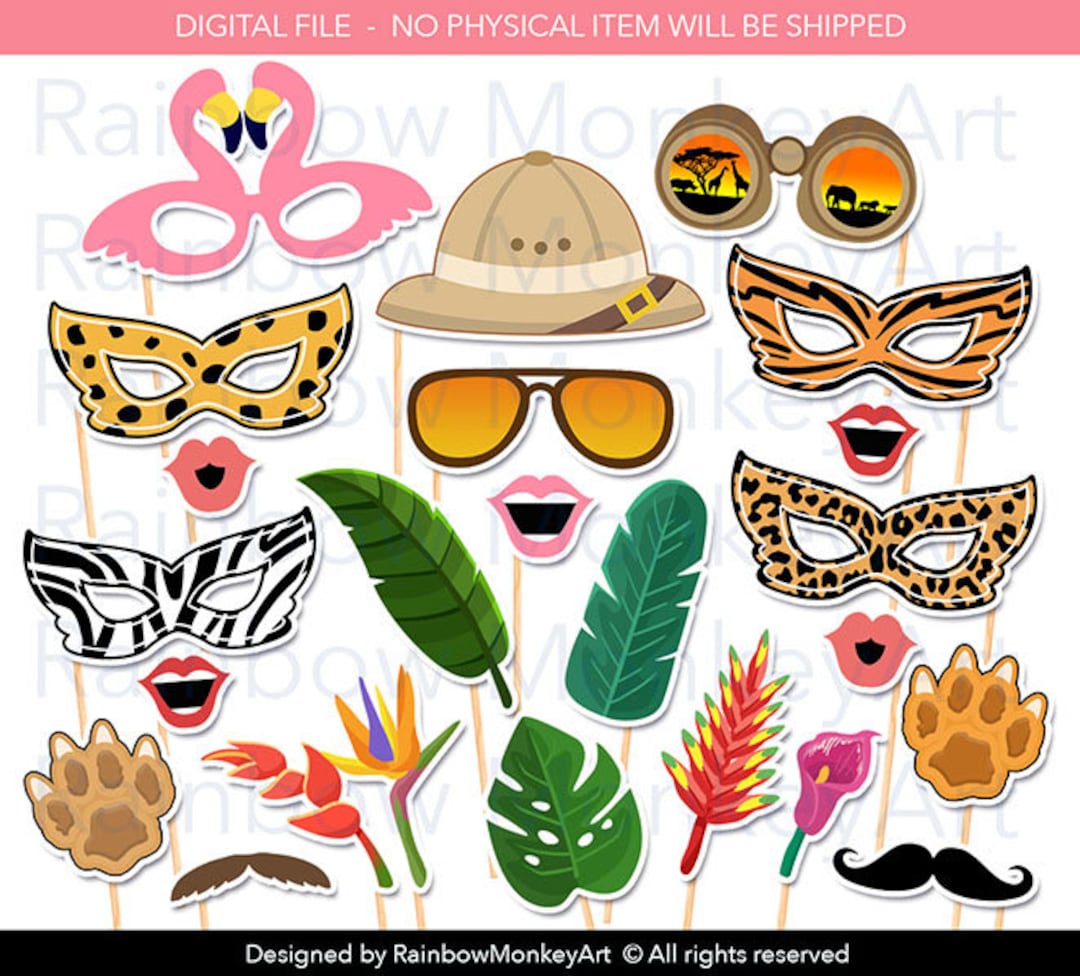 Printable Safari Animals Photo Booth Props - Wild Cats Photobooth Props ...