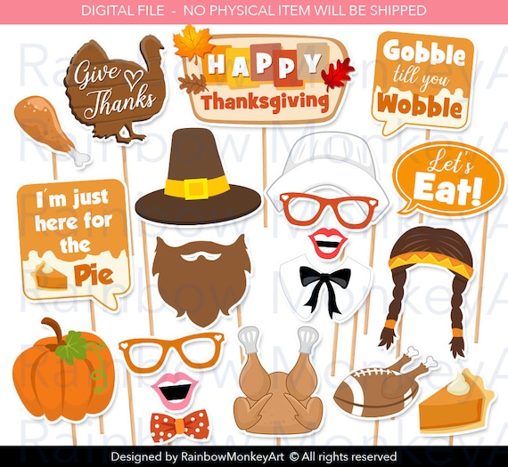 Printable Thanksgiving Photo Booth Props Pumpkin Photobooth | Etsy